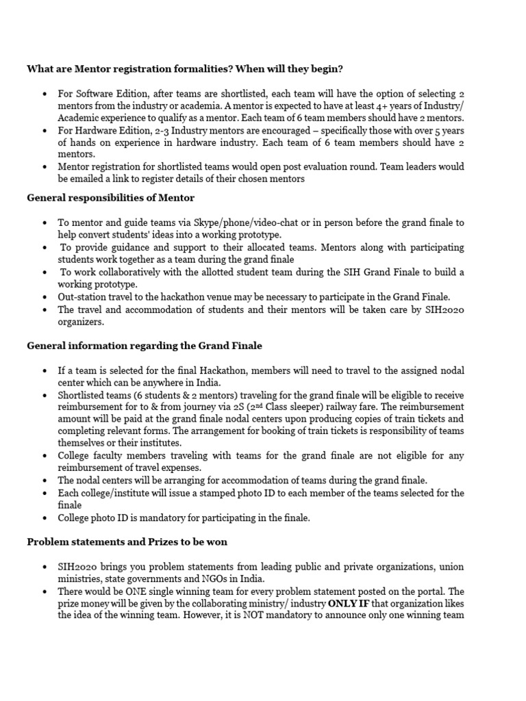 Mentor Registration Process for SIH2020 | PDF