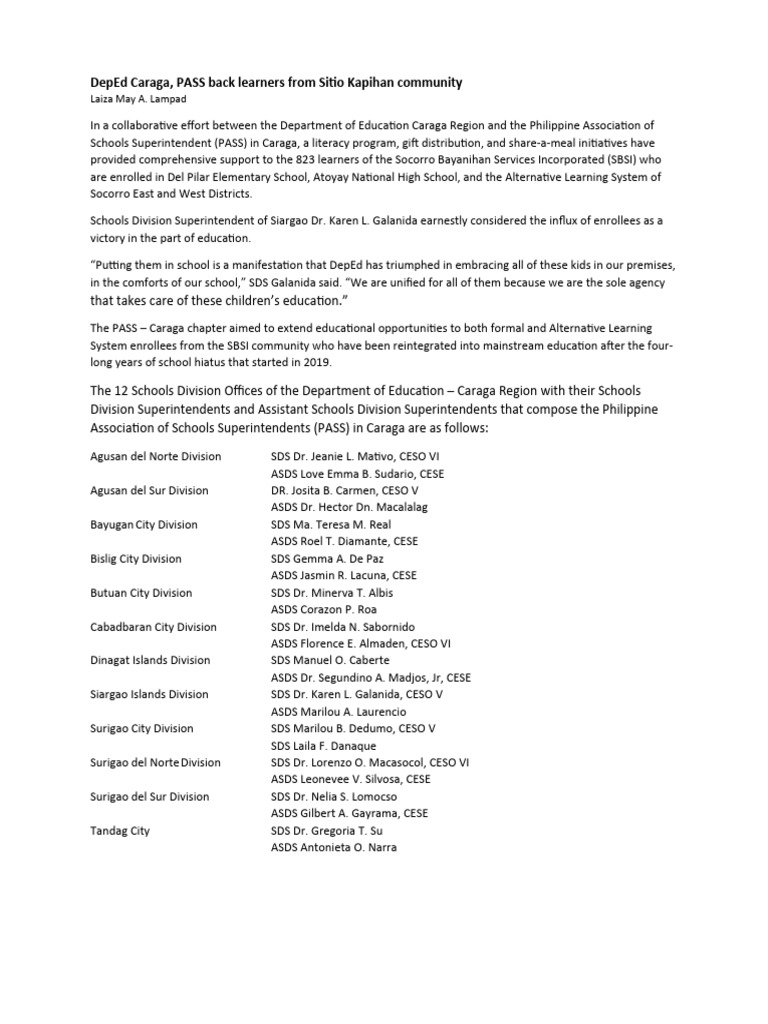 DepEd, PASS Back SBSI Learners | PDF