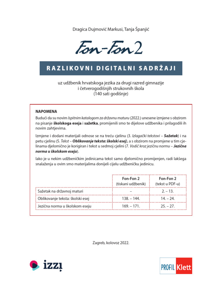 Fon-Fon 2. Gimnazija I Ss 140. Razl. Dig. Sadrzaji Za Ucenike. 2022 | PDF