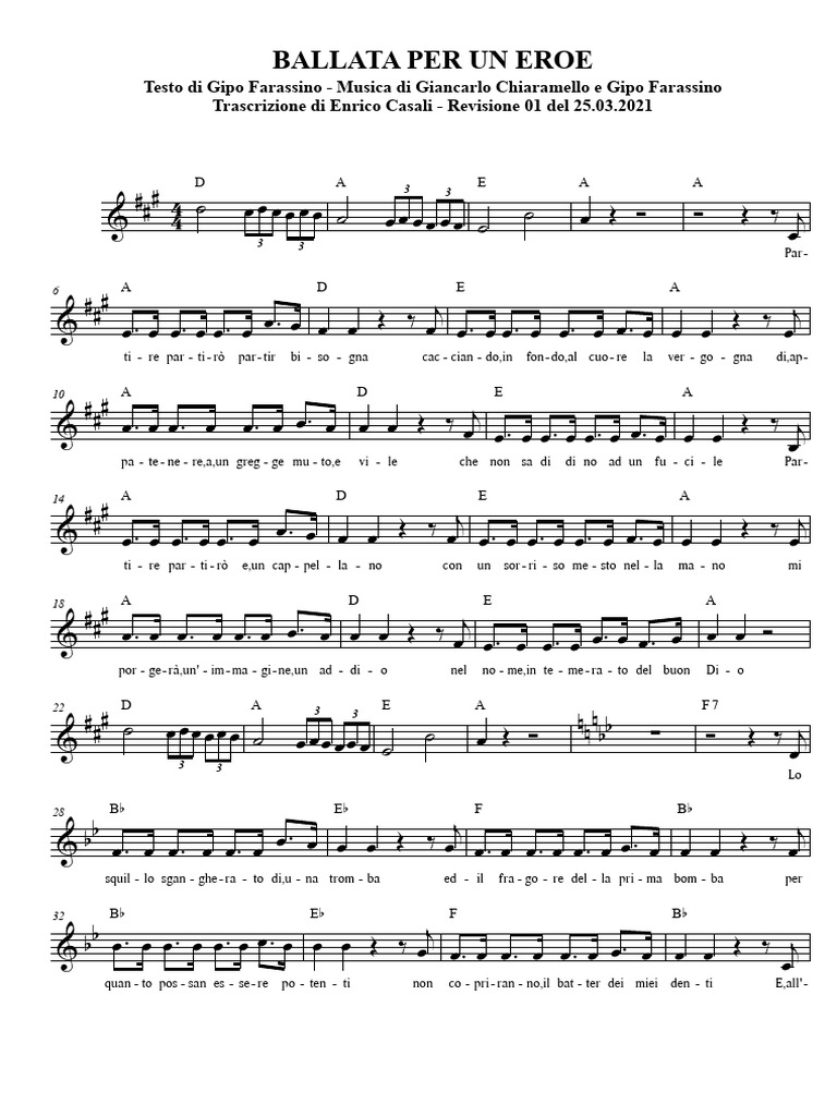 Ballata Per Un Eroe - Spartito | PDF