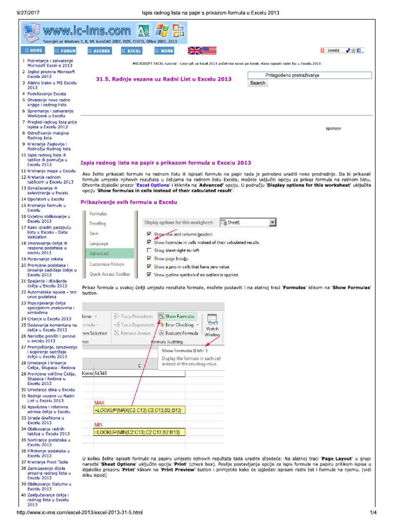 Radnje Vezane Uz Radni List U Excelu 2013 | PDF