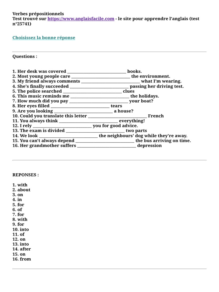Verbes Prépositionnels | PDF