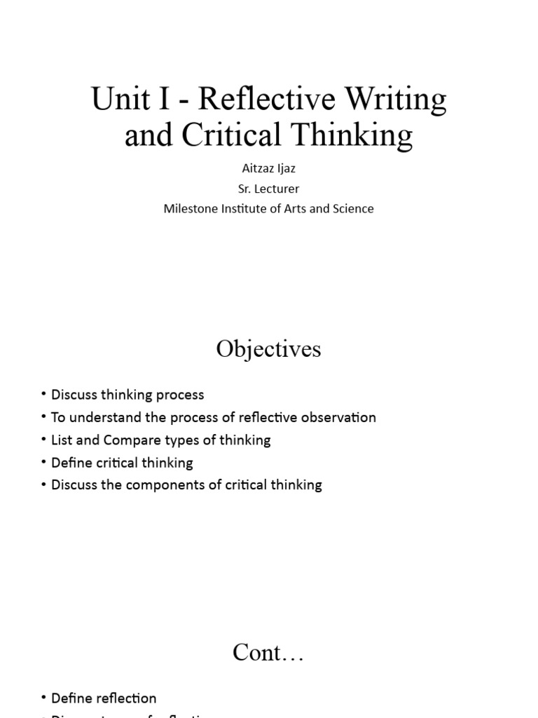 Reflective Writing & Critical Thinking Guide | PDF | Thought | Critical ...