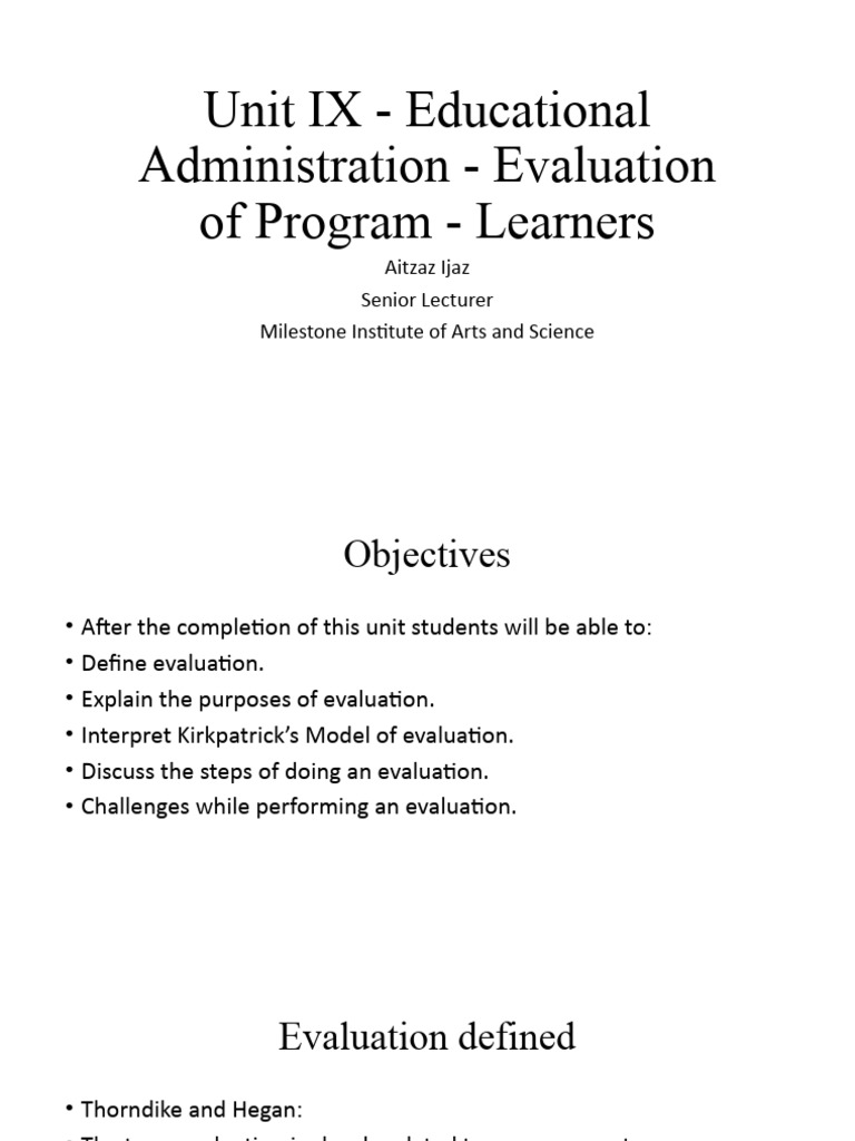 Evaluation in Educational Administration | PDF | Educational Assessment ...