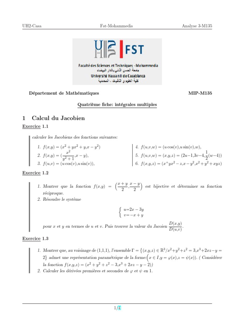 Intégrales multiples et Jacobien en maths | PDF | Physique mathématique ...
