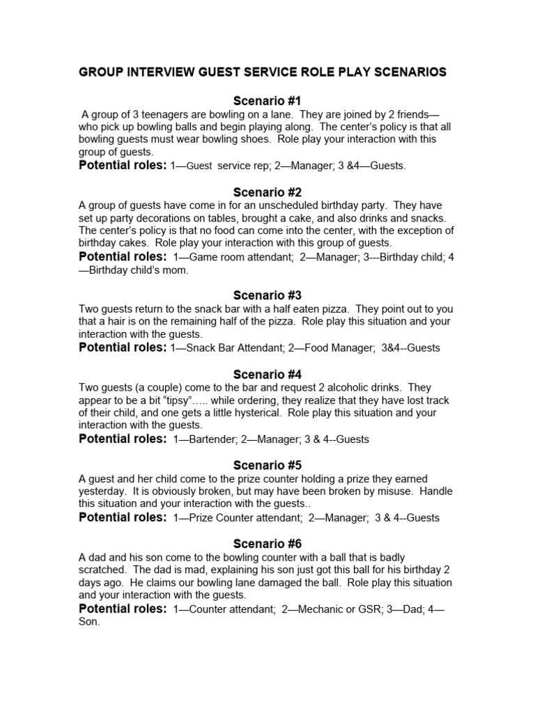 Guest Service Role Play Scenarios | PDF
