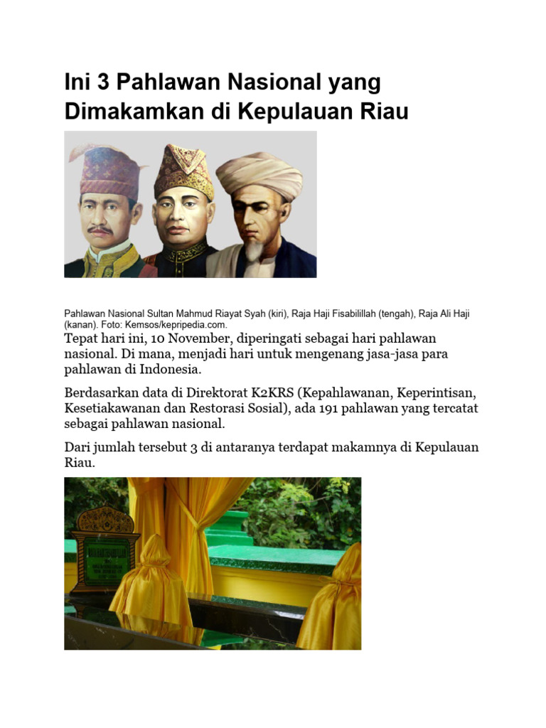 Ini 3 Pahlawan Nasional yang Dimakamkan di Kepulauan Riau | PDF