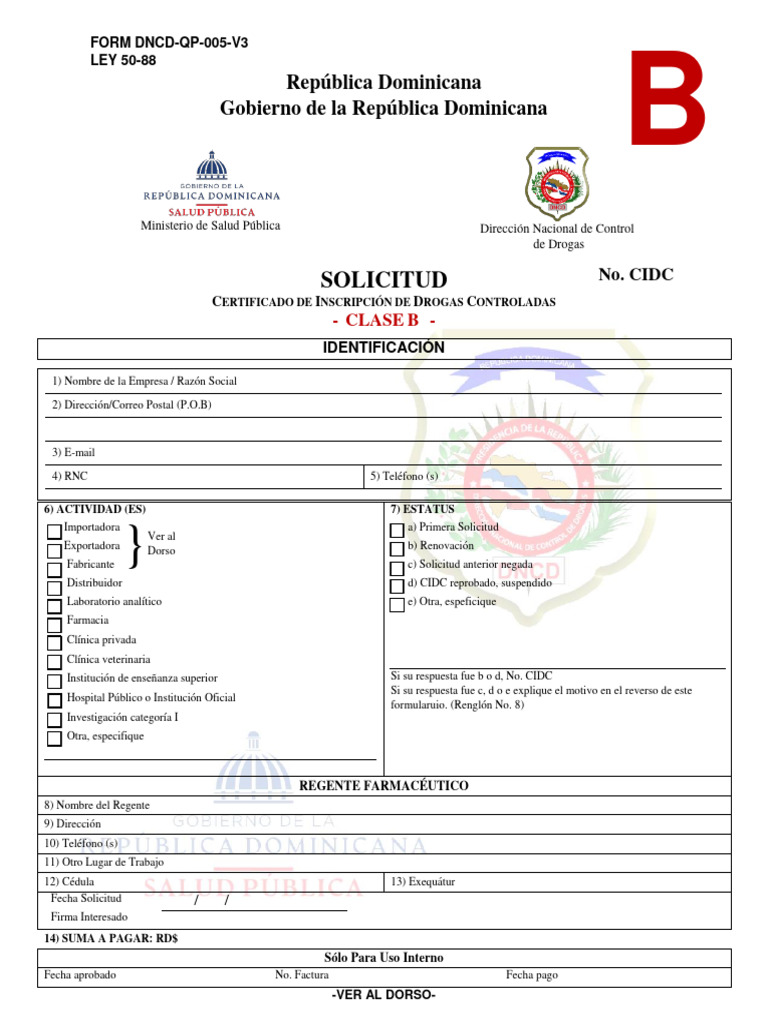 Solicitud - B-2 DNCD | PDF | Farmacéutico | República Dominicana