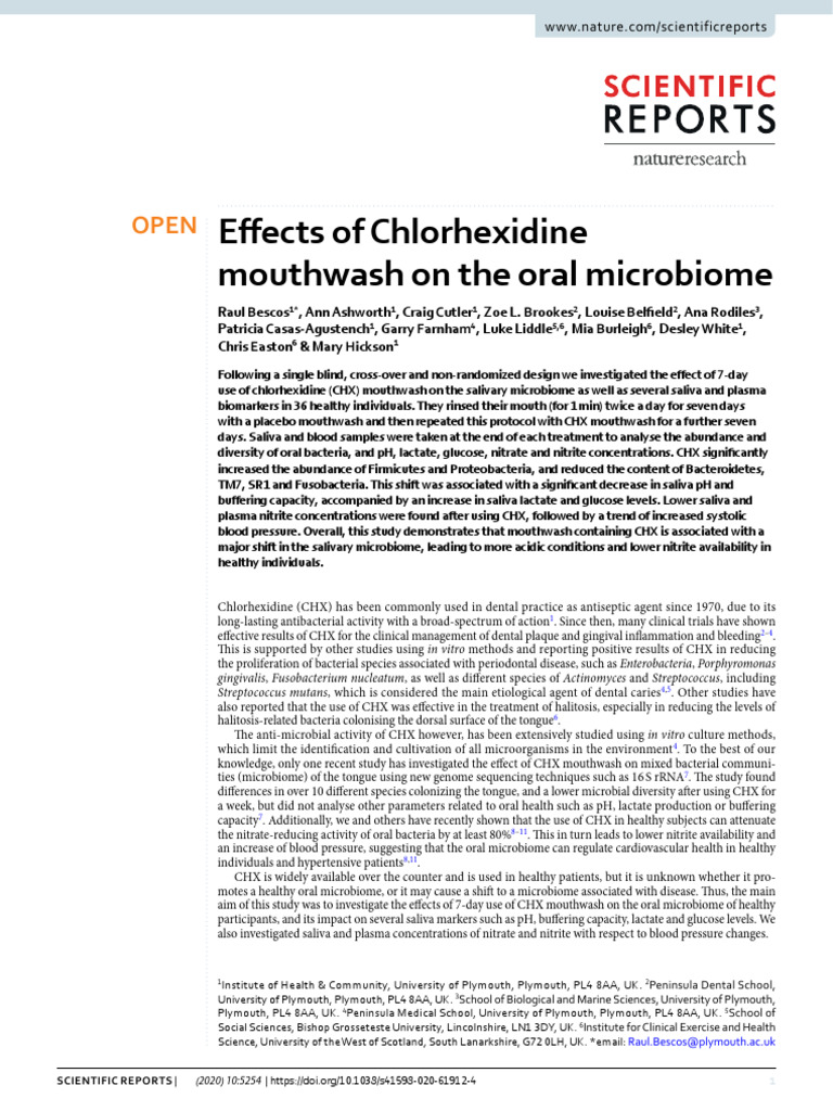 Effects of Chlorhexidine Mouthwash On The Oral Microbiome | PDF ...