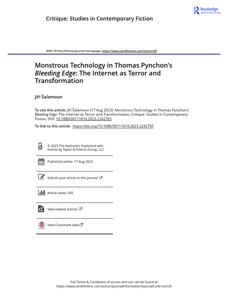 Monstrous Technology in Thomas Pynchon S Bleeding Edge The Internet As Terror and Transformation ...