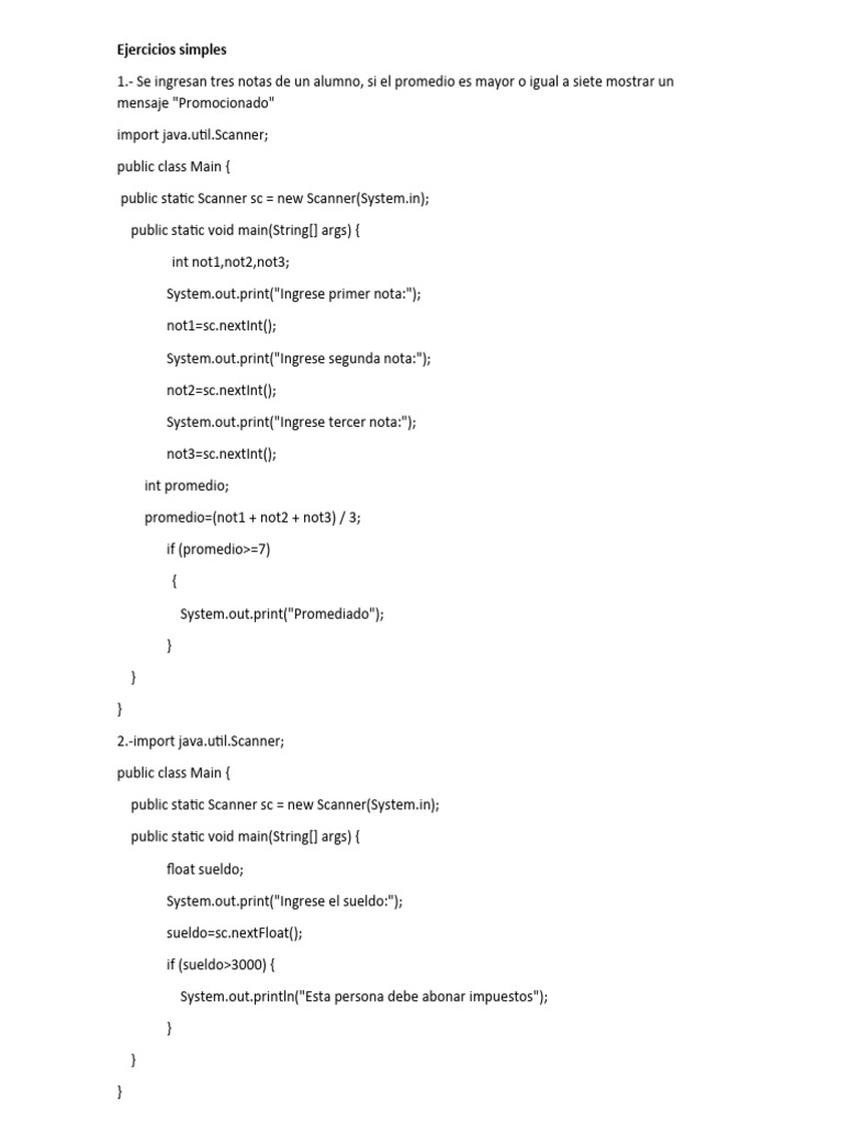 Ejercicios Simples | PDF | Java (lenguaje de programación) | Programación de computadoras