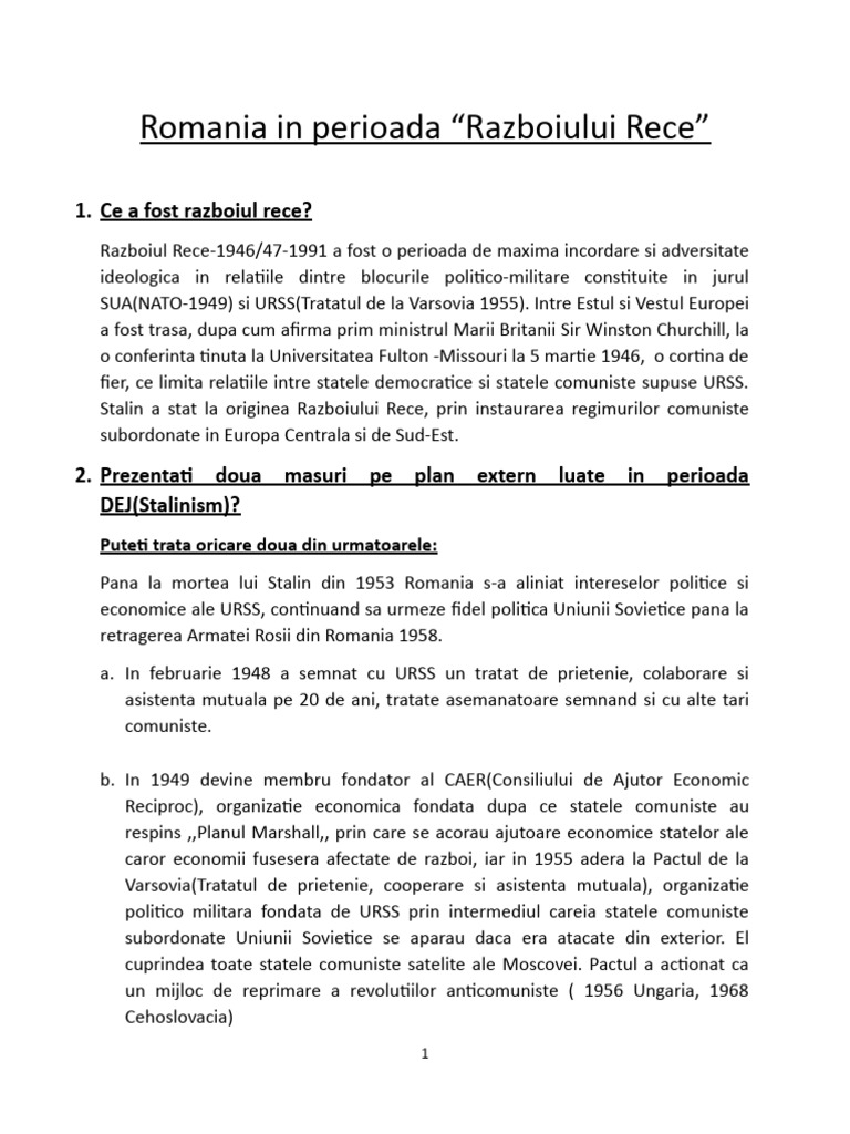 Romania in Perioada Razboiului Rece | PDF