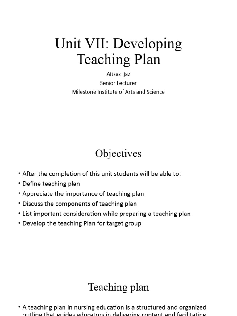 Unit VII - Developing Teaching Plan | PDF