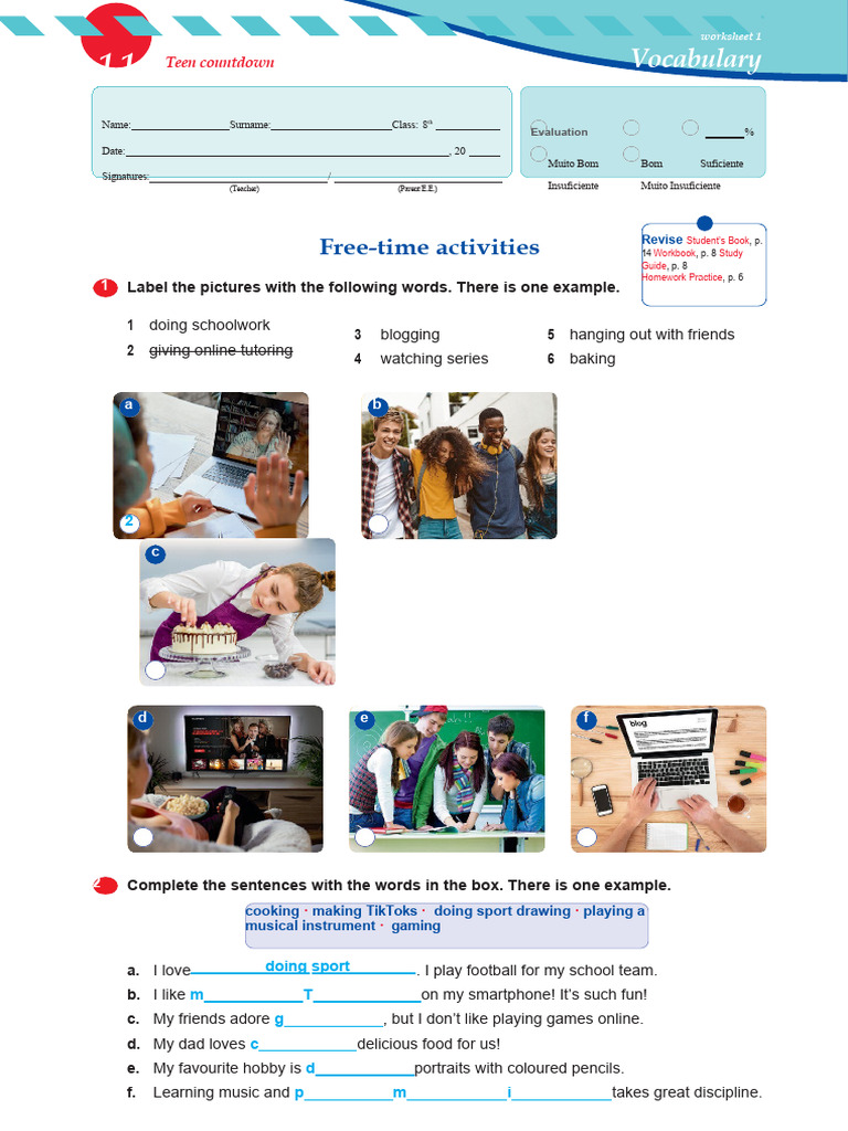 EI VOC Worksheet - Free Time Activities | PDF | Human Communication | Learning