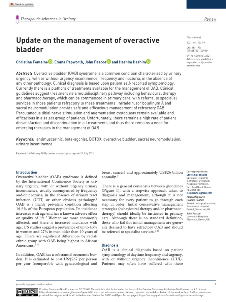 Overactive Bladder 3 | PDF | Urinary Incontinence | Clinical Medicine