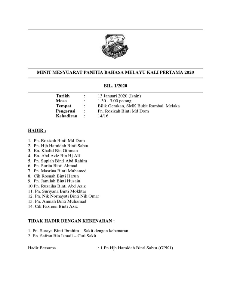 Contoh Minit Mesyuarat | PDF
