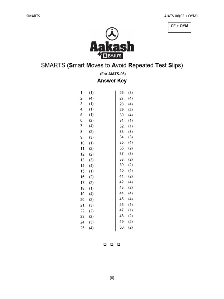 AIATS-06 Answer Key | PDF