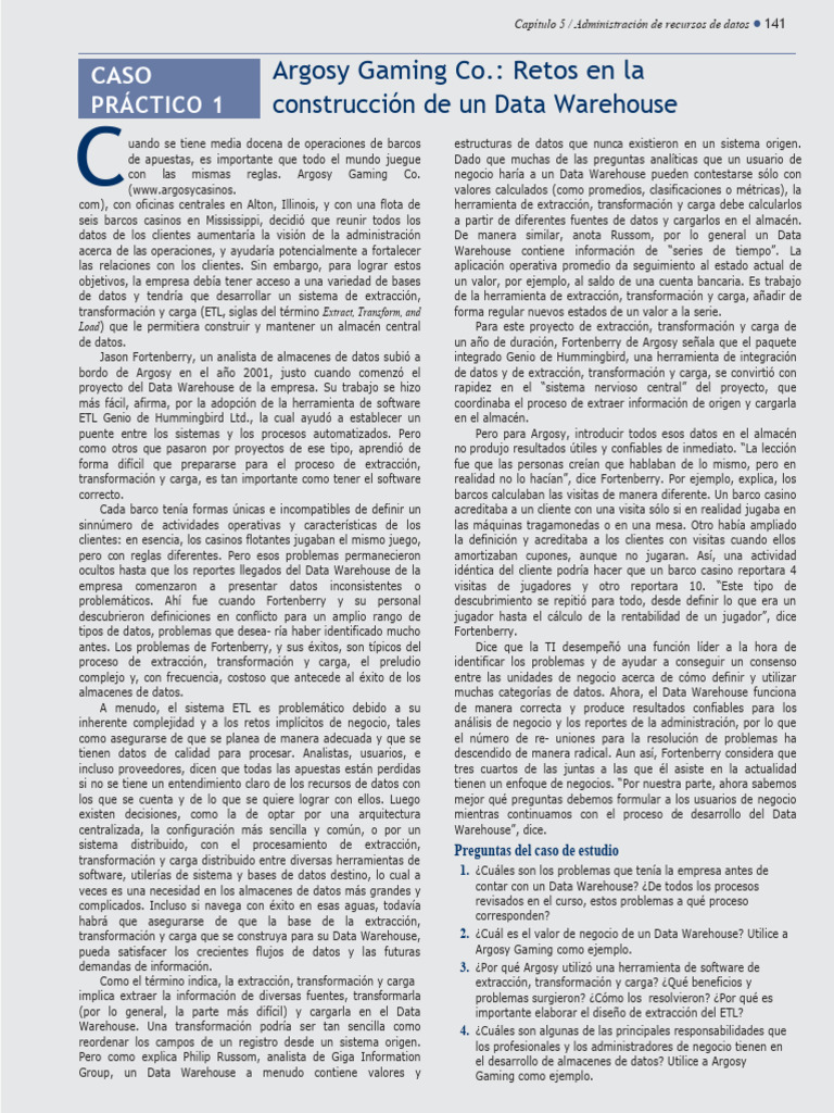 Retos de ETL en Argosy Gaming | PDF | Almacén de datos | Informática