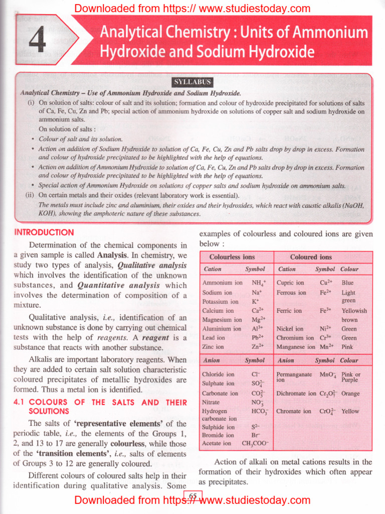 ICSE Class 10 Chemistry Chapter 04 Analytical Chemistry | PDF