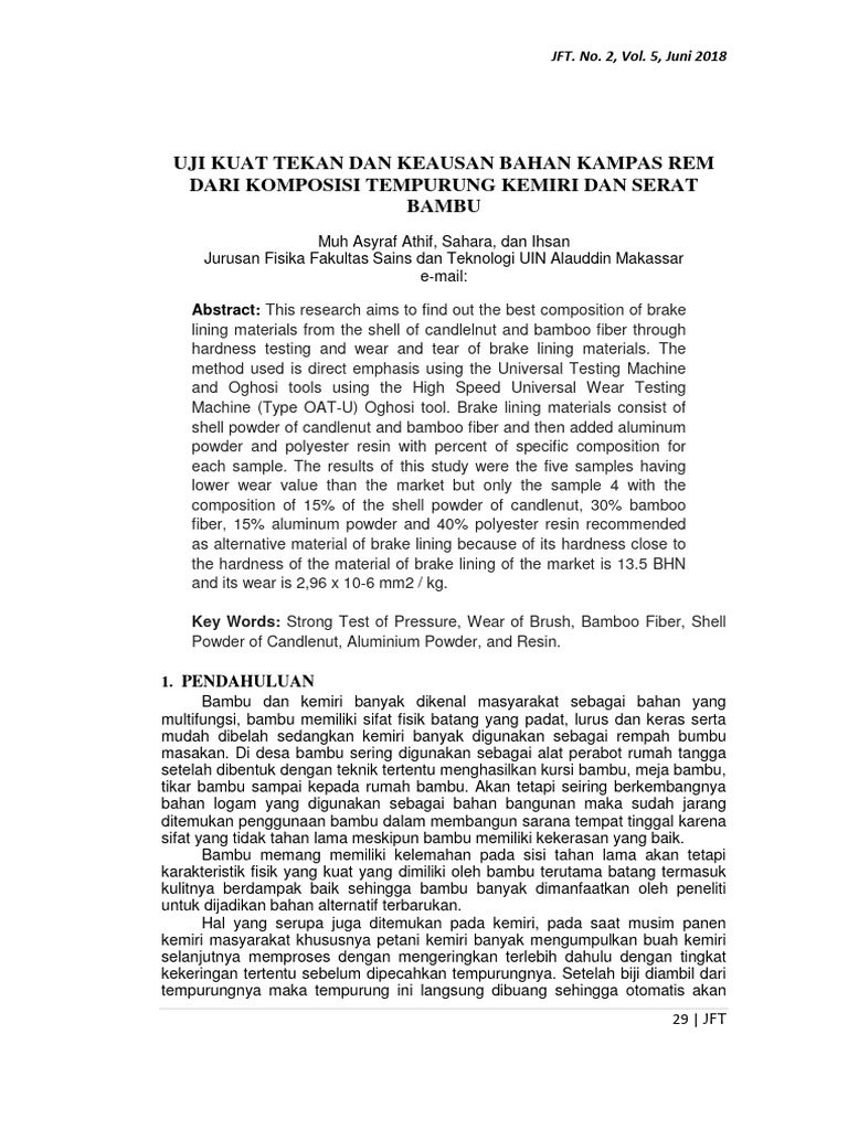 Uji Kuat Tarik Material Kampas Rem Serat Bambu | PDF | Teknologi & Rekayasa