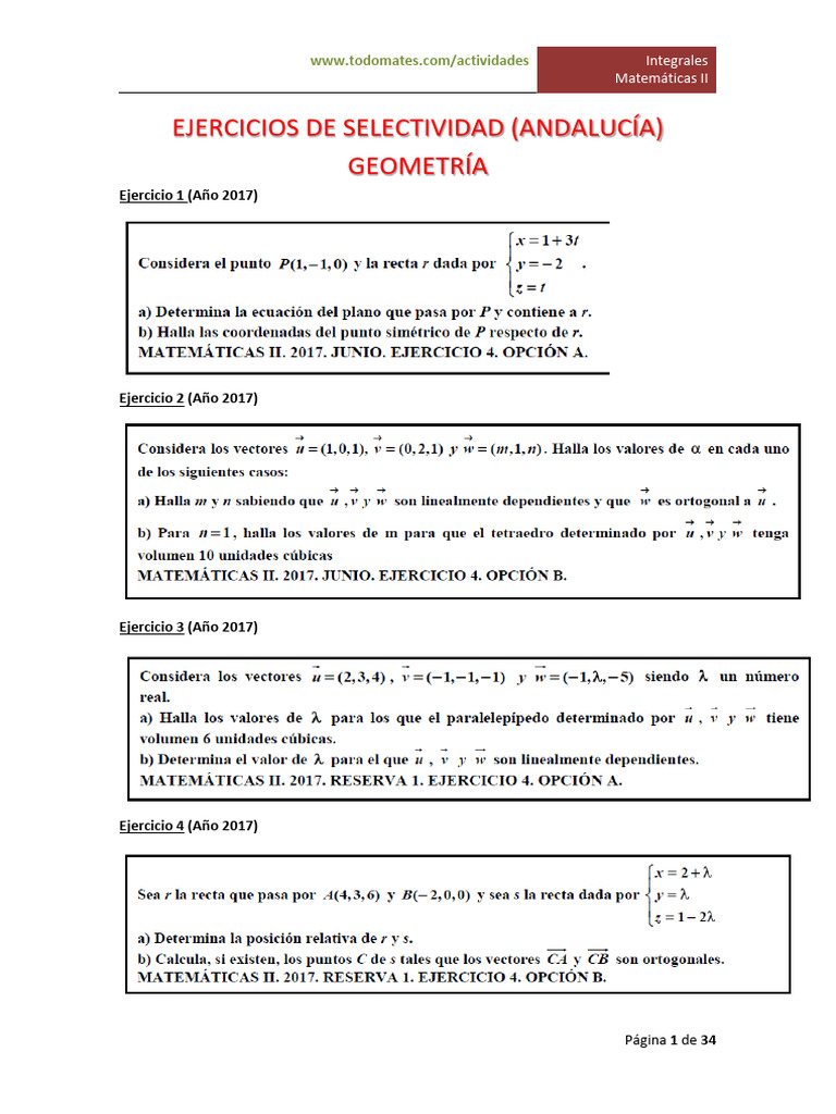 EJERCICIOS DE SELECTIVIDAD 3 Geometría | PDF | Matemáticas