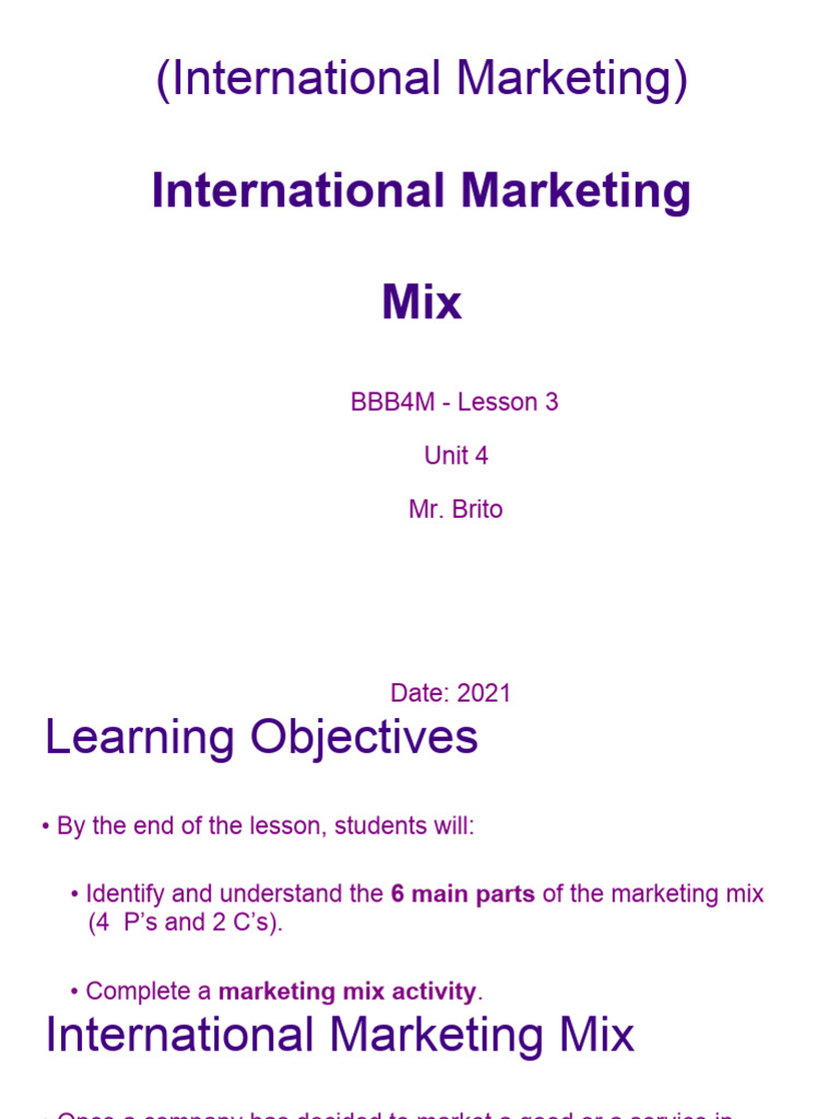 Lesson 3 - International Marketing Mix - Student | PDF