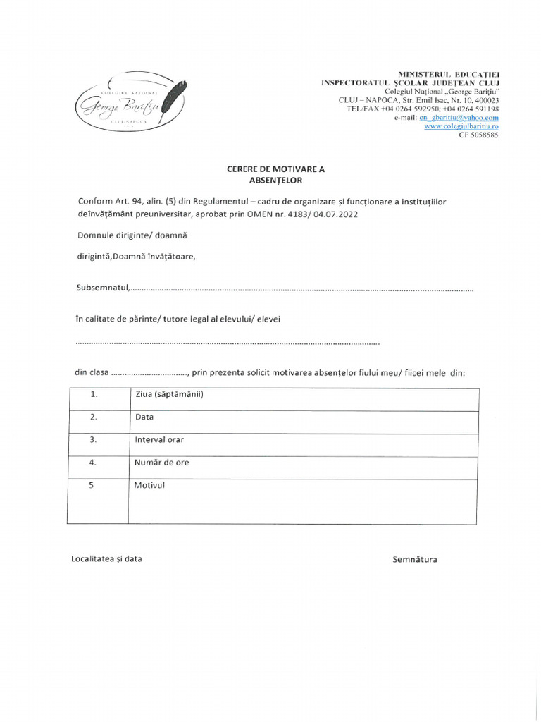 Cerere Motivare Absente 240109 092626 | PDF