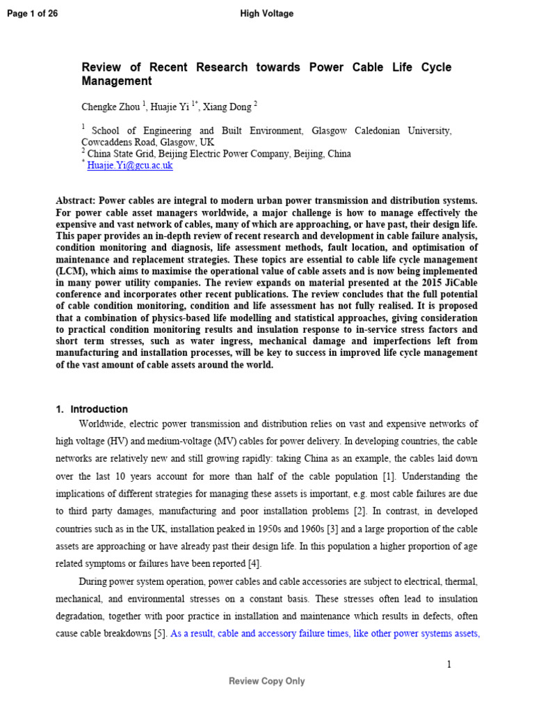 Review of Recent Research Towards Power Cable Life | PDF
