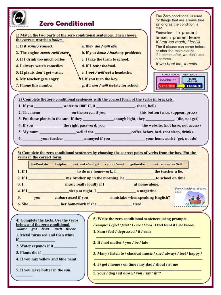 Taller de Refuerzo Zero Conditional | PDF | Sentence (Linguistics ...