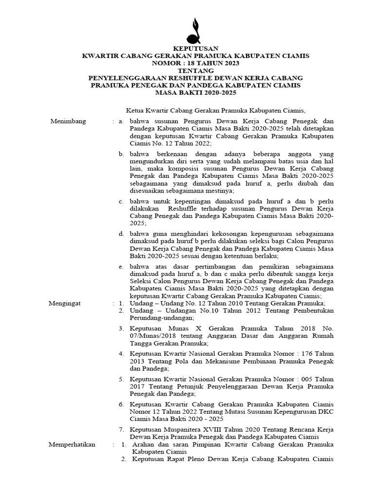 SK Penyelenggaraan Reshufle DKC | PDF