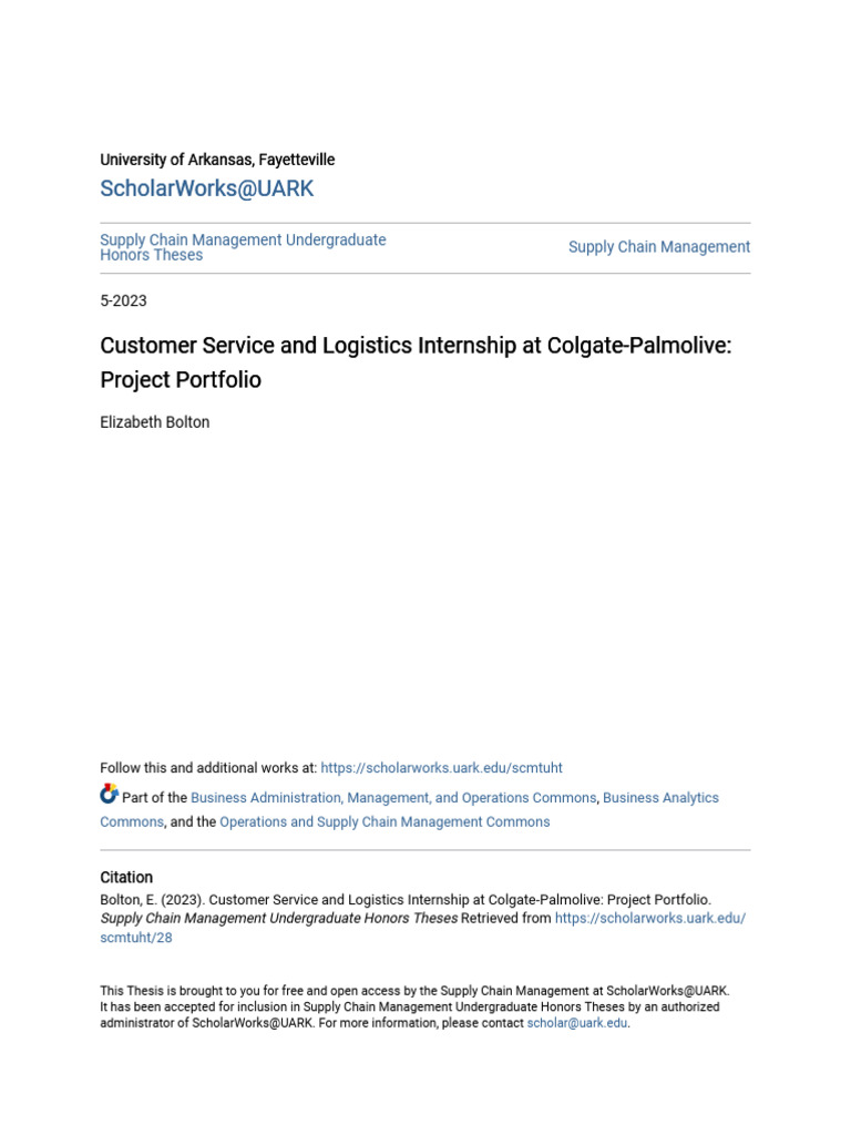 Customer Service and Logistics Internship at Colgate-Palmolive - P | PDF