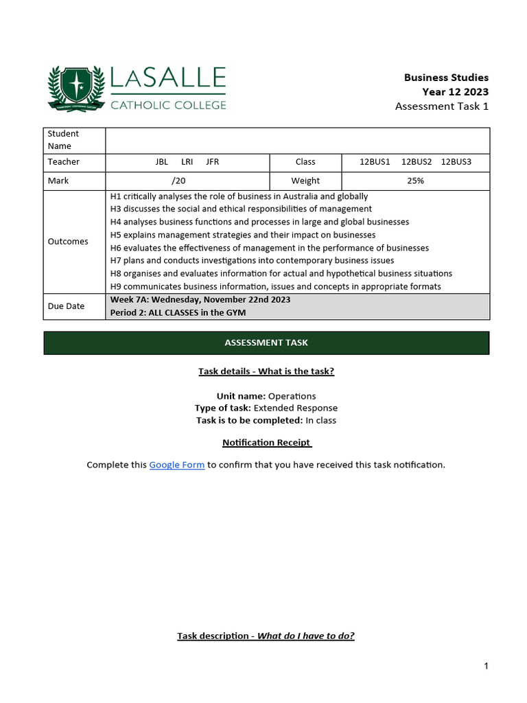 LearningTask - (10739590976) - 12 BUS Task 1 2023 - 24 Notification | PDF | Operations ...