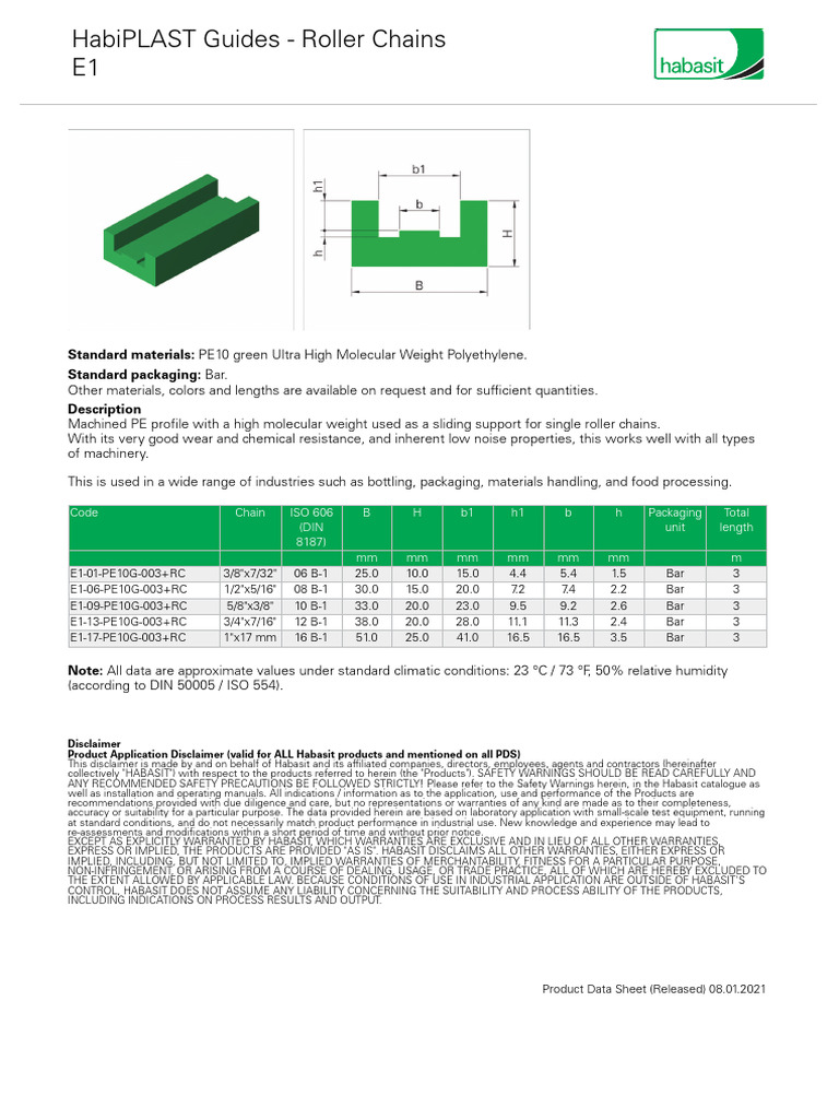 Habiplast Guides - Roller Chains E1 | PDF | Packaging And Labeling