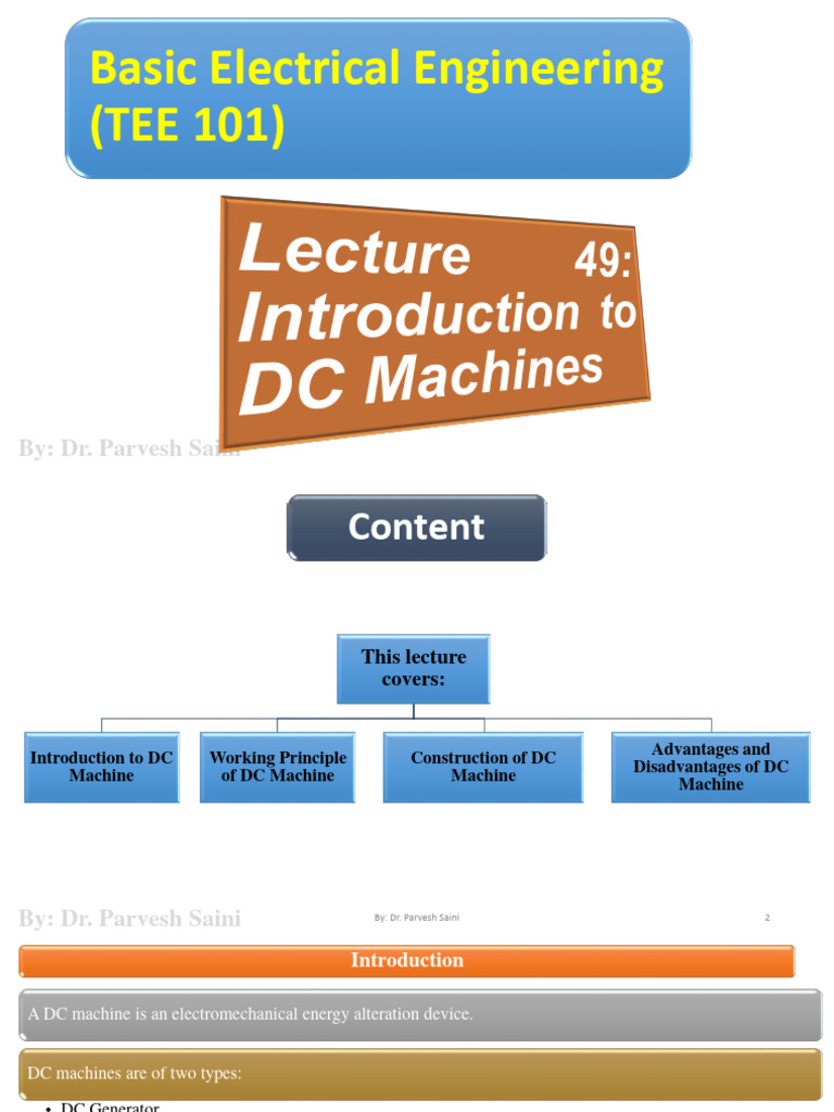 Lecture 49 - Introduction To DC Machines | PDF | Electric Motor | Electric Generator