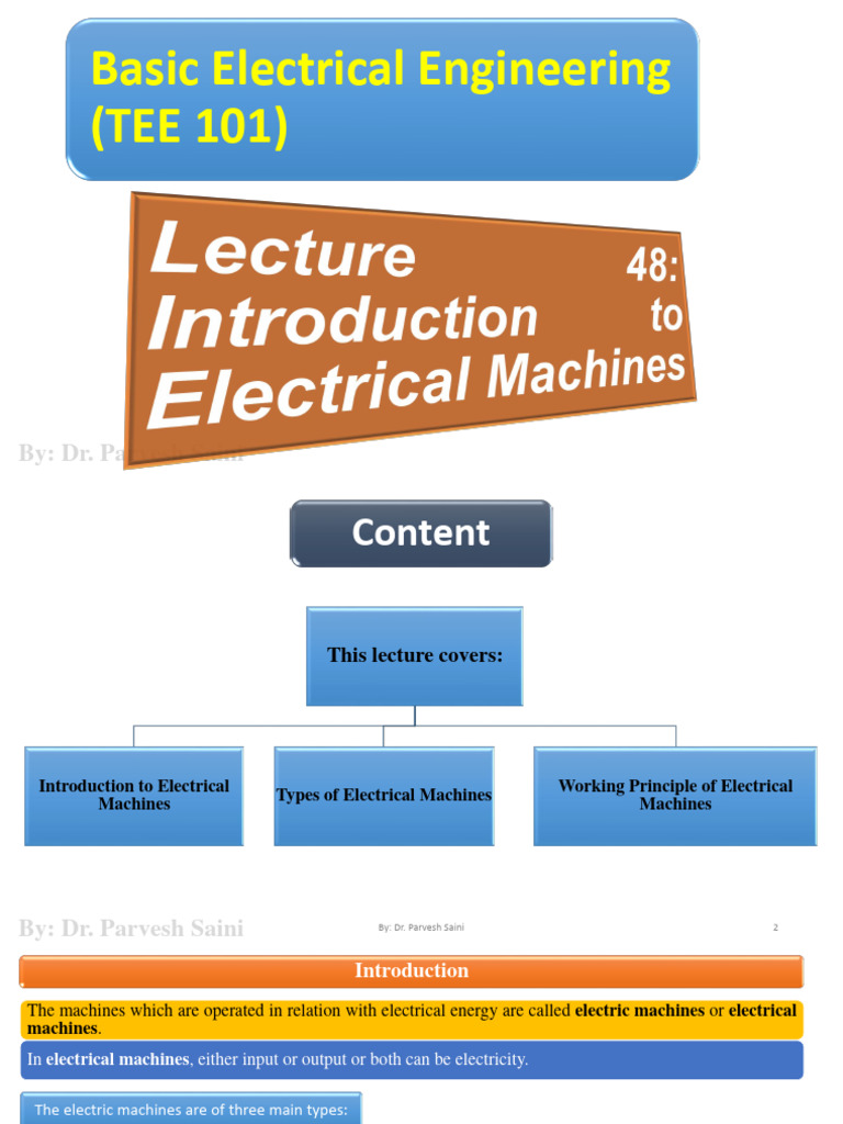 Lecture 48 - Introduction To Electrical Machines | PDF | Electric ...