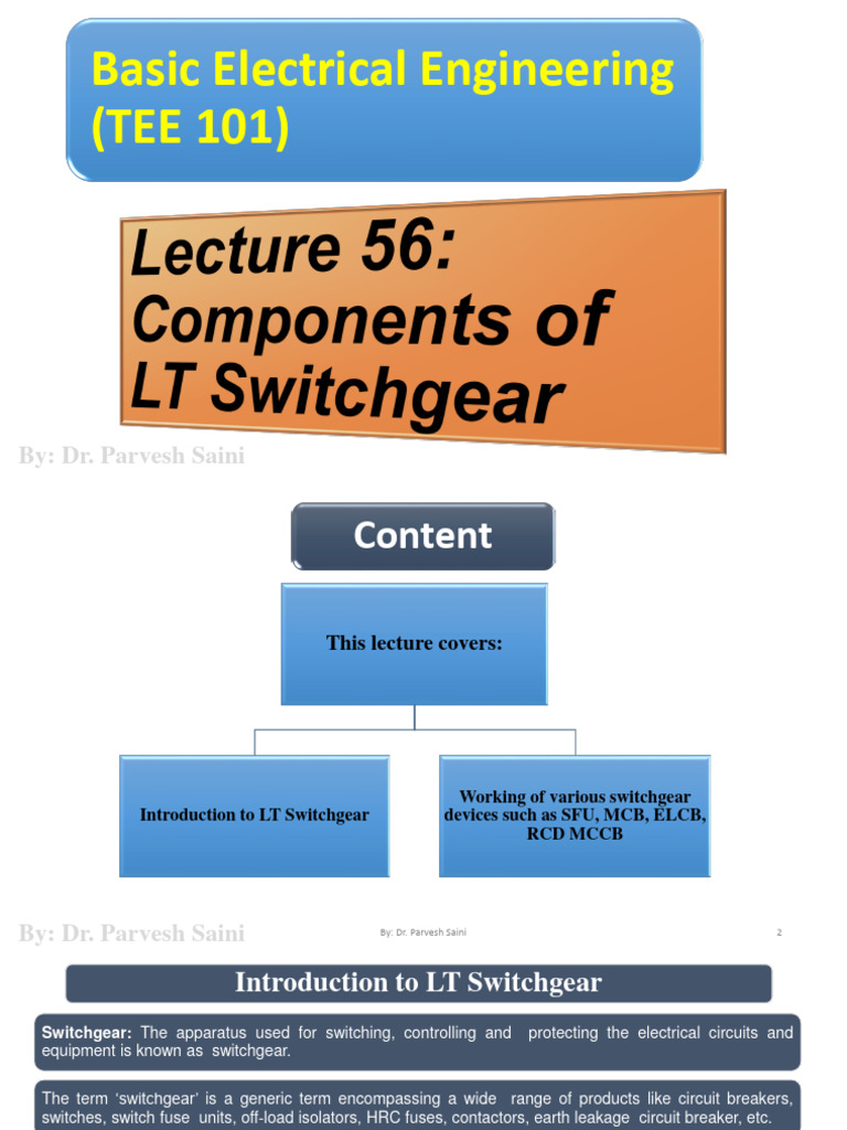 Lecture 56 - Components of LT Switchgear | PDF | Fuse (Electrical) | Physical Quantities