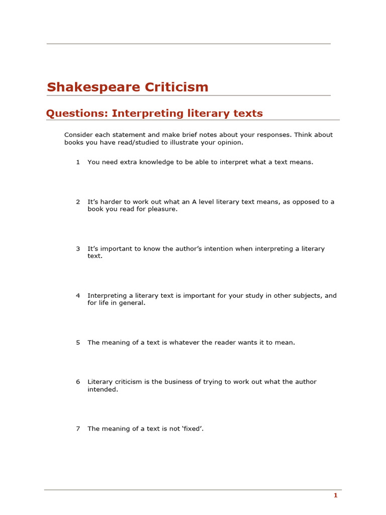 Shakespeare Criticism Resource B | PDF