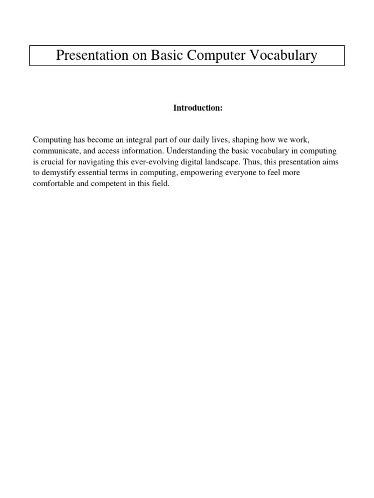 Presentation On Basic Computer Vocabulary | PDF | Operating System ...