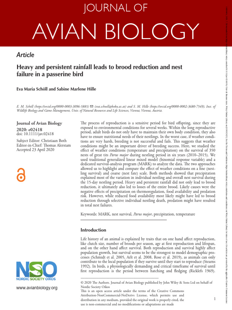 Journal of Avian Biology - 2020 - SCH LL - Heavy and Persistent ...