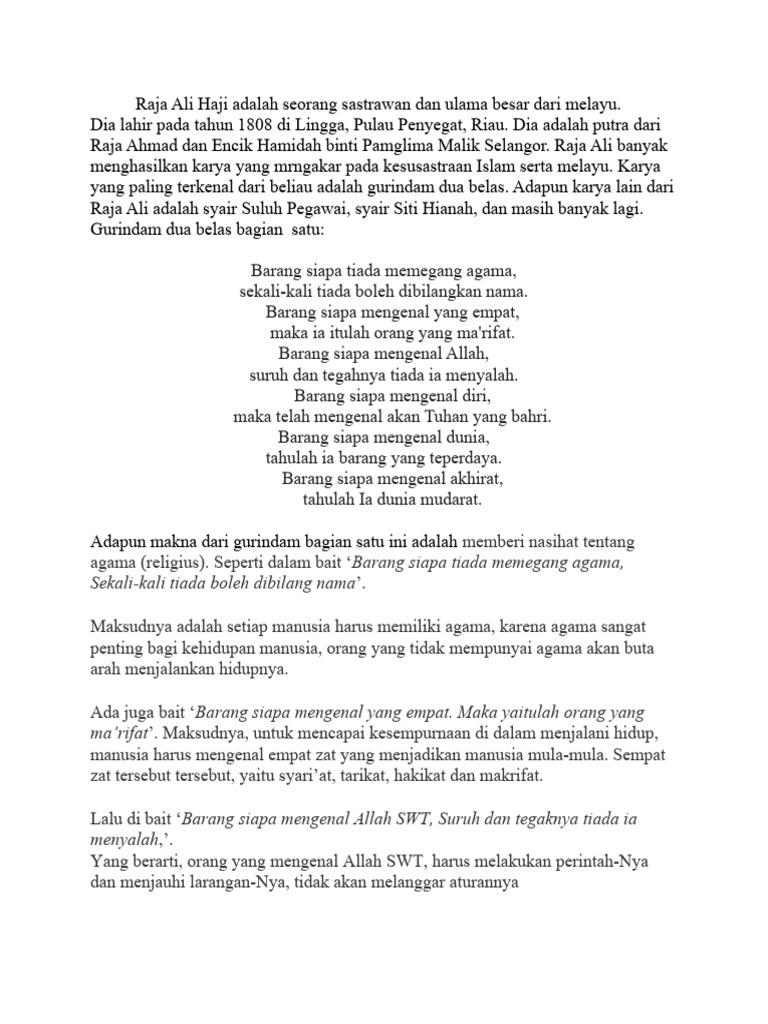 Makna Gurindam Dua Belas Raja Ali Haji | PDF | Agama & Spiritualitas