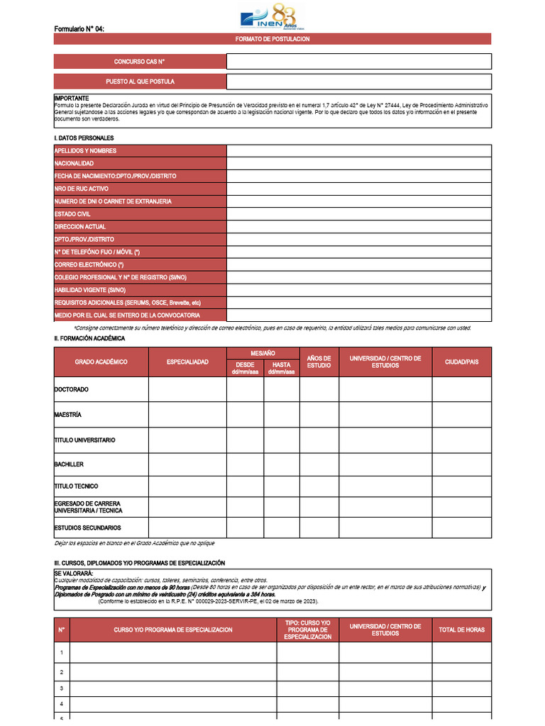 Formulario 4 Formato de Postulacion | PDF | Titulo academico