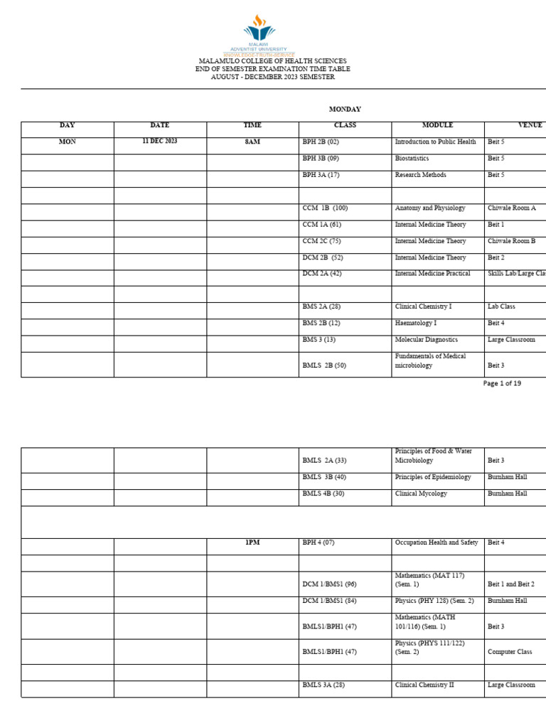 Merged Examination Time Table - Aug To Dec Semester 2023 - 03nov2023 ...