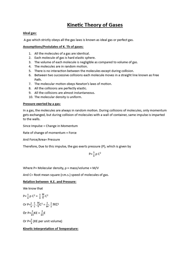 Kinetic Theory of Gases | PDF | Gases | Collision