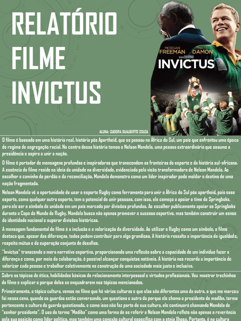 RELATÓRIO FILME INVICTUS | PDF