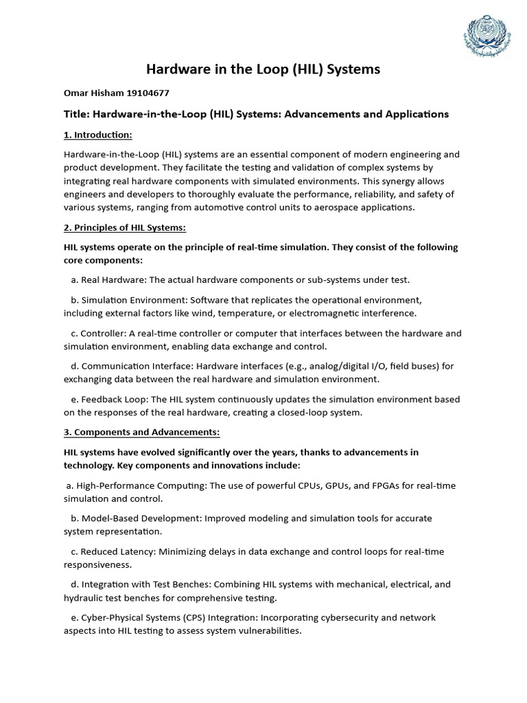 Omar Hisham 19104677 (HIL) Assignment | Download Free PDF | Simulation | Reliability Engineering