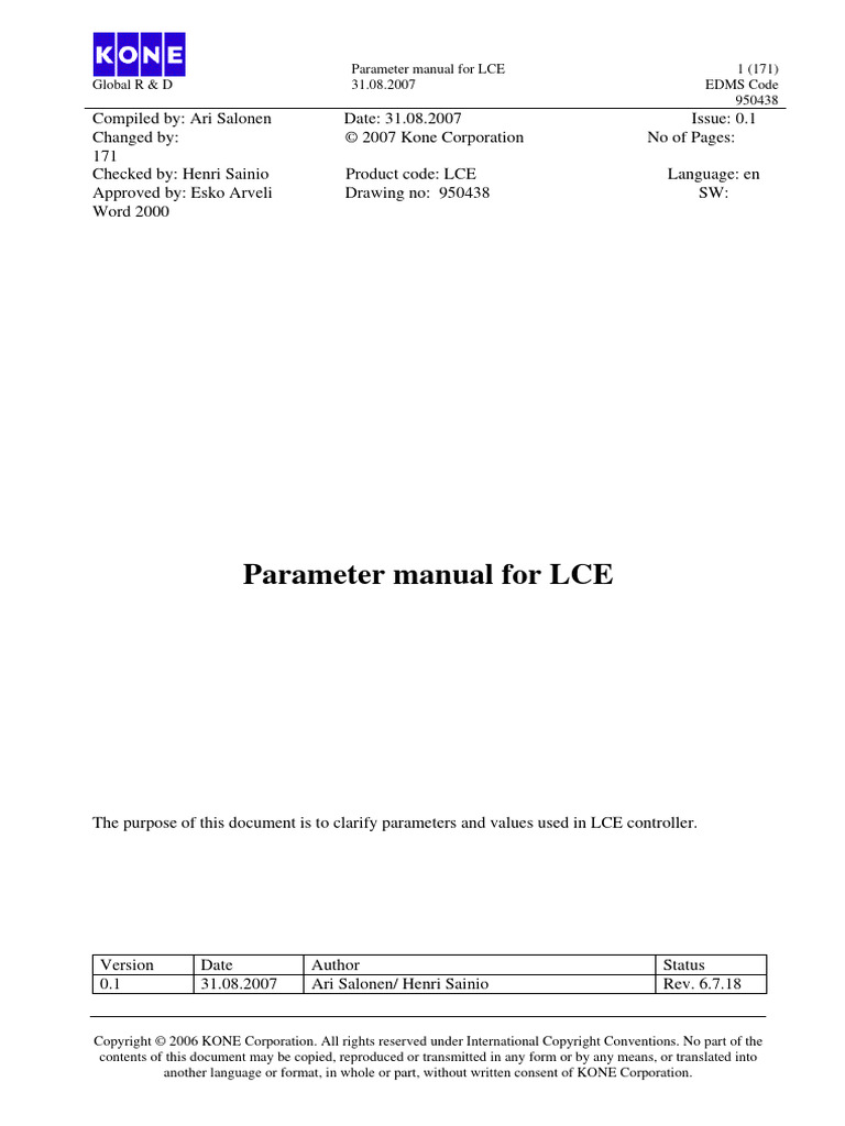 1 - LCE Parameter Manual, EnG (08-2007) | PDF | Elevator | All Rights ...