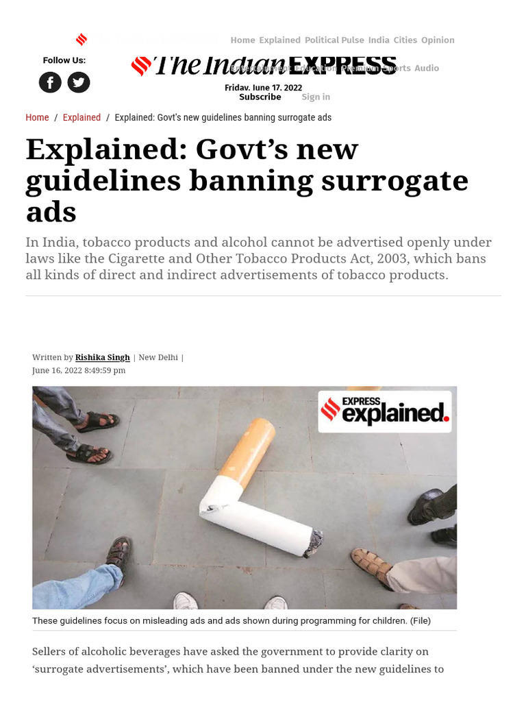 Explained - Govt's New Guidelines Banning Surrogate Ads - Explained ...