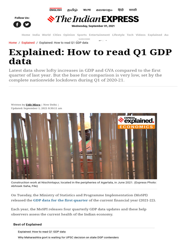 Explained - How To Read Q1 GDP Data - Explained News, The Indian Express | PDF | Gross Domestic ...