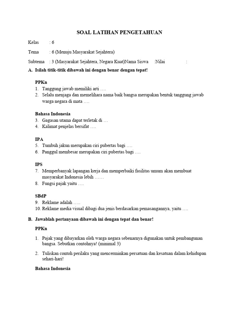 Soal Tema 6 Sub 3 | PDF