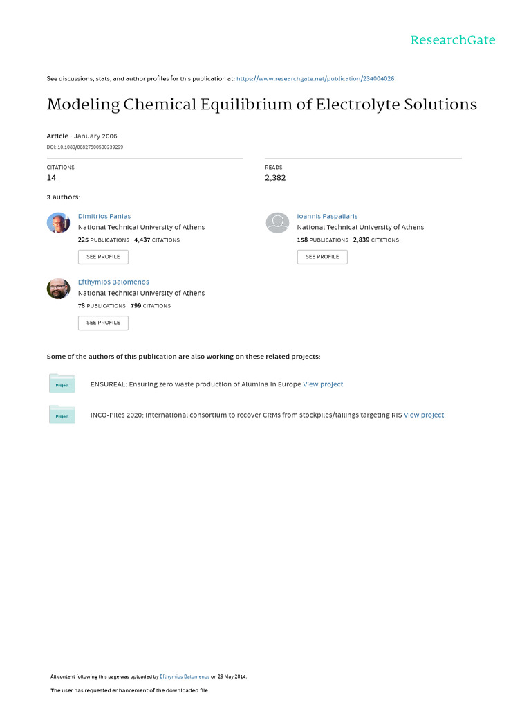 Modeling Chemical Equilibrium of Electrolyte Solutions: January 2006 ...
